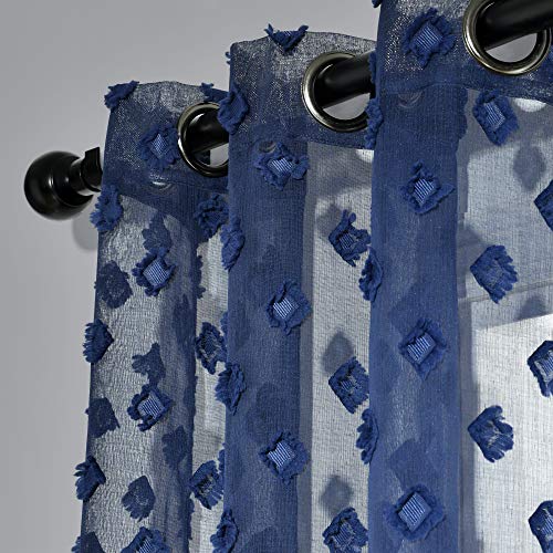 Lush Decor Navy Textured Dot Grommet Sheer Window Curtain Panel Pair (84" x 38"), 84" x 38