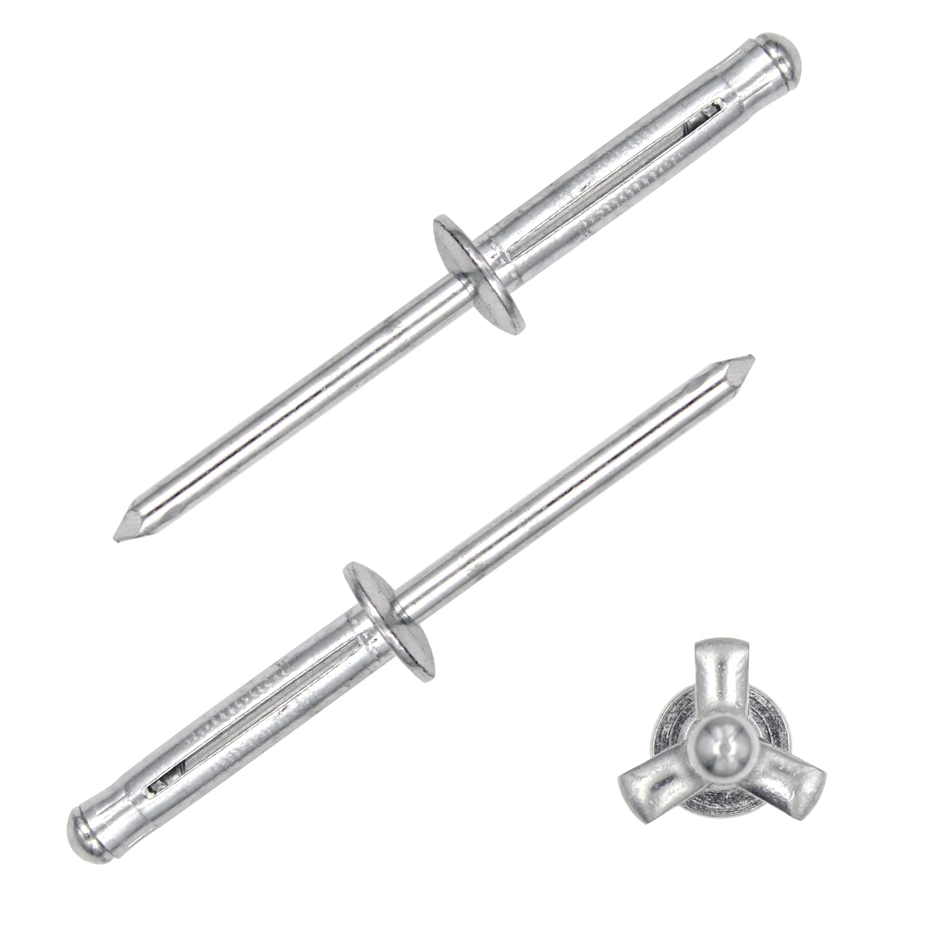 ALLCLEAN 3/16" x 1" Tri-Fold Rivets Assortment - 50Pcs,Silver Tri-fold Exploding Pop Rivets Solid Aluminum Tri Grip Rivets Bulb Style Rivets for Kayak Marine Boat