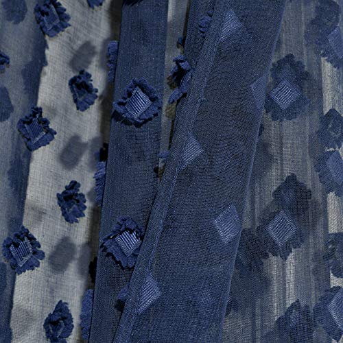 Lush Decor Navy Textured Dot Grommet Sheer Window Curtain Panel Pair (84" x 38"), 84" x 38