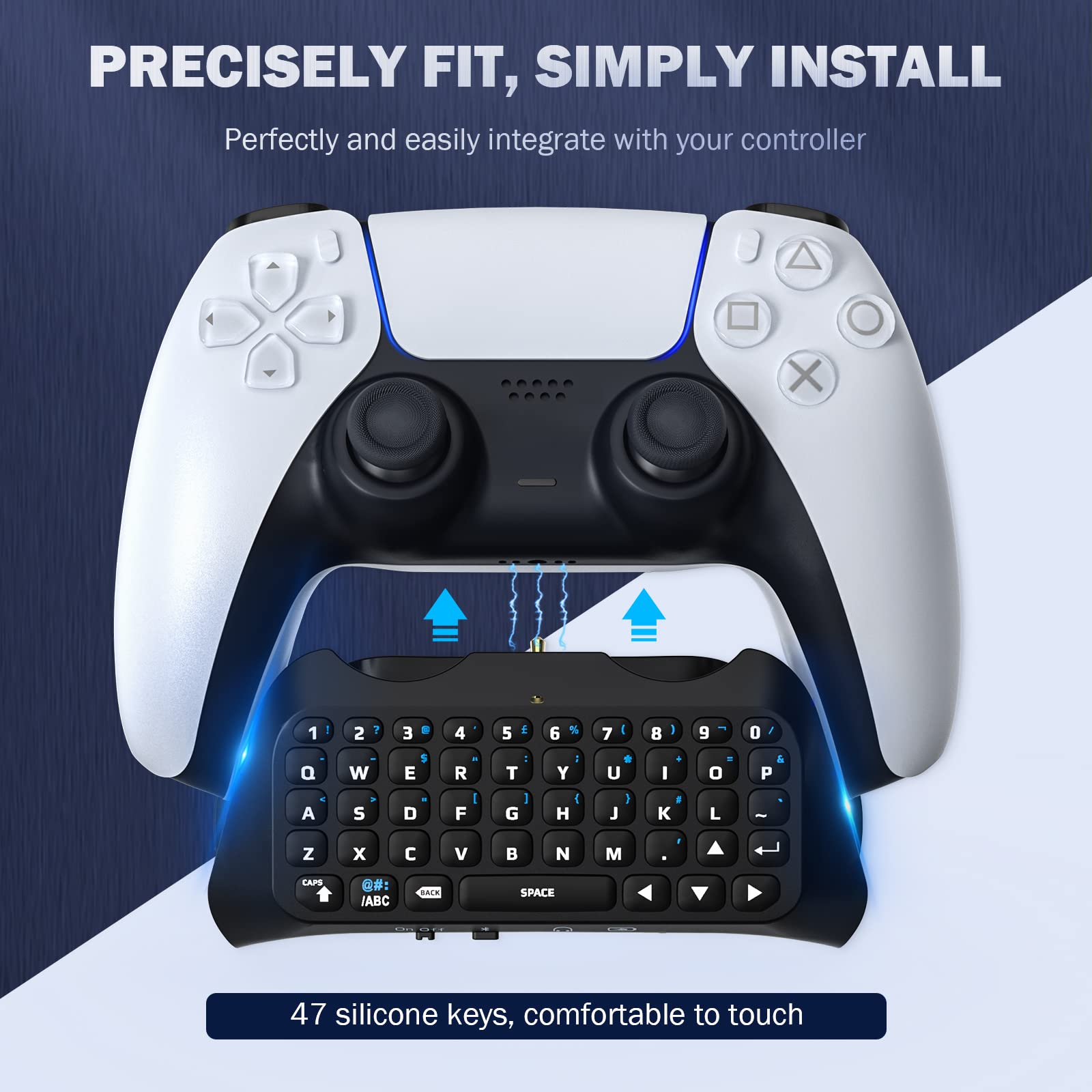 MoKo Keyboard for PS5 Controller, PS5 Bluetooth Wireless Mini Keyboard Chatpad for PlayStation 5 Controller, Game Keypad Built-in Speaker with 3.5mm Audio Jack for Messaging and Game Live Chat, Black