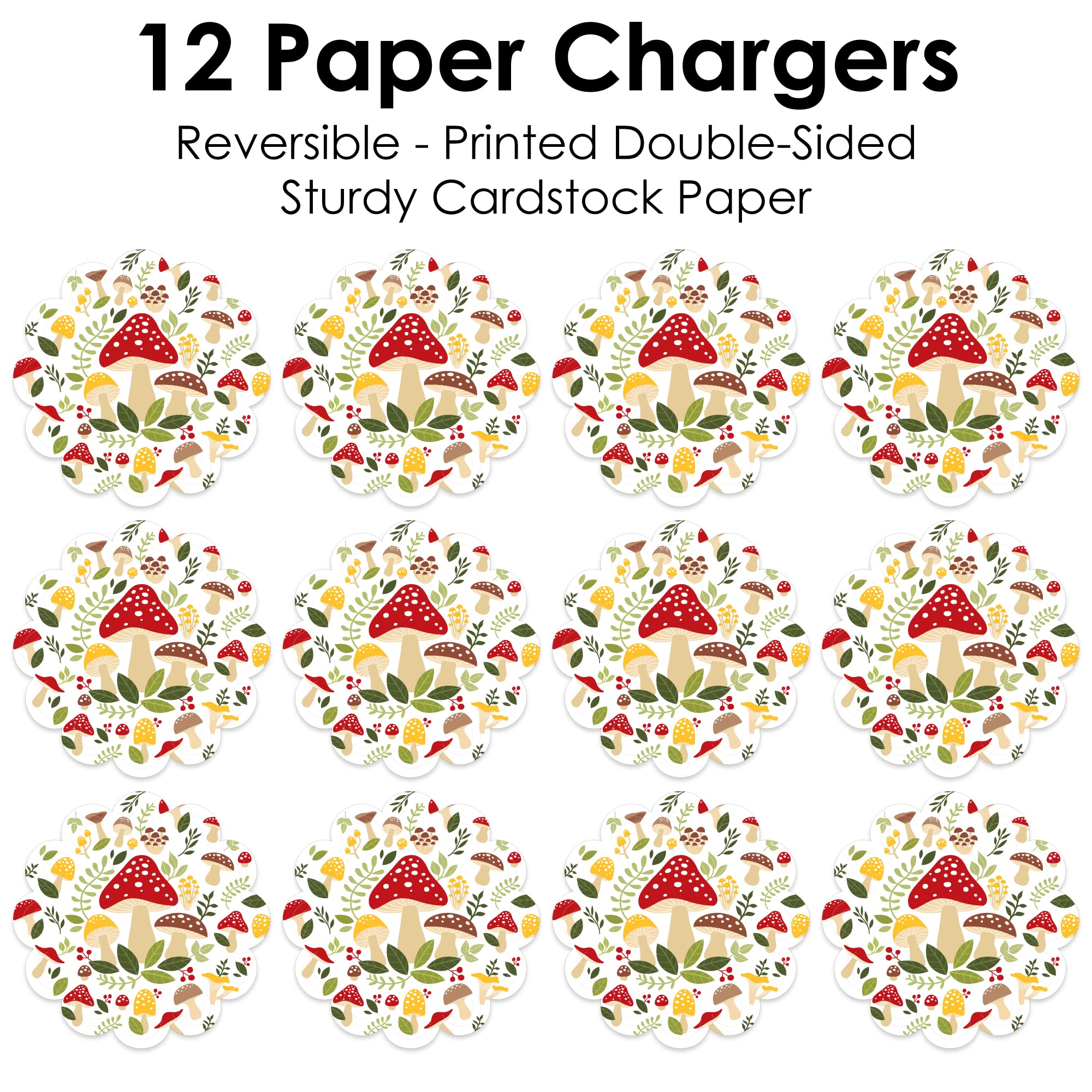 Big Dot of Happiness Wild Mushrooms - Red Toadstool Party Round Table Decorations - Paper Chargers - Place Setting For 12