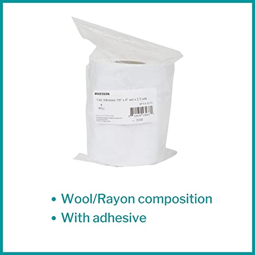 McKesson Orthopedic Felt Roll - Non-Sterile, Adhesive Rayon/Wool Medical Padding - White, 1/8 in Thick, 6 in x 2 1/2 yd, 1 Count