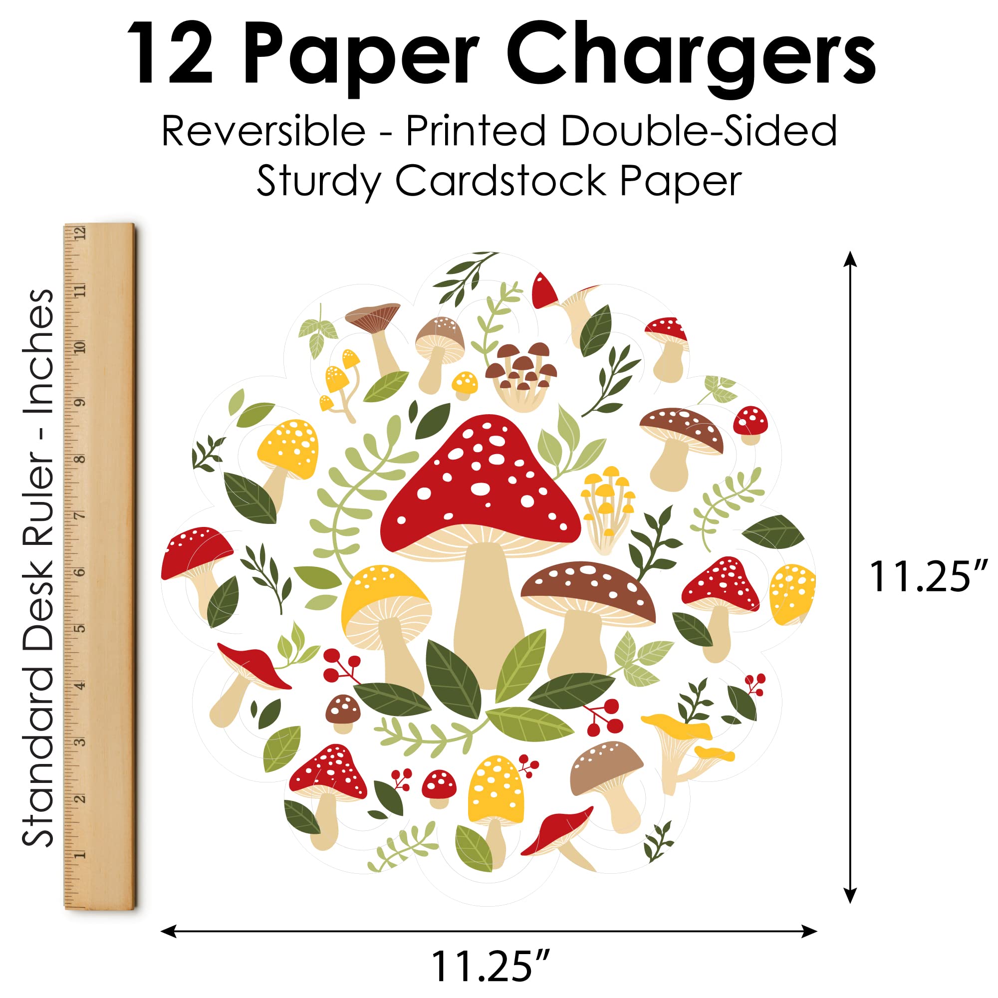 Big Dot of Happiness Wild Mushrooms - Red Toadstool Party Round Table Decorations - Paper Chargers - Place Setting For 12
