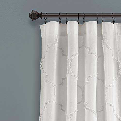 Lush Decor White Avon Chenille Trellis Window Curtain Panel Pair (95" x 40"), (95 in x 40