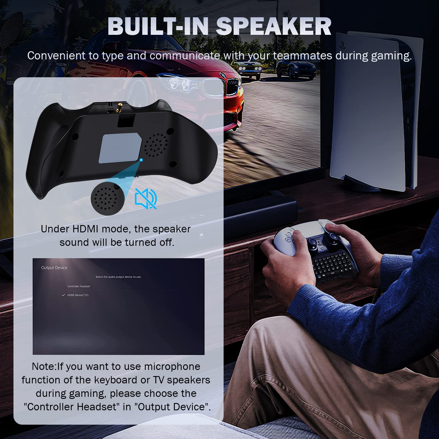 MoKo Keyboard for PS5 Controller, PS5 Bluetooth Wireless Mini Keyboard Chatpad for PlayStation 5 Controller, Game Keypad Built-in Speaker with 3.5mm Audio Jack for Messaging and Game Live Chat, Black