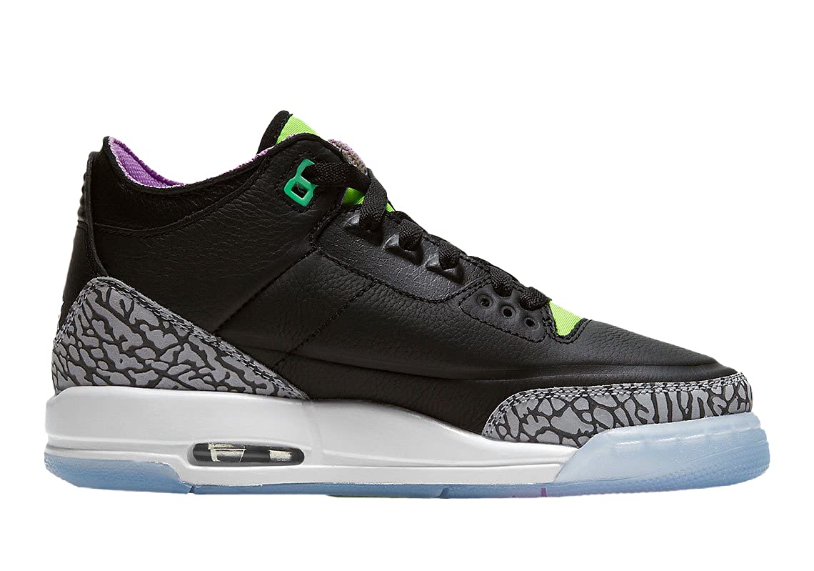 Jordan Air 3 Retro SE (Big Kid) Black/White/Electric Green/Violet Shock 5.5 Big Kid M