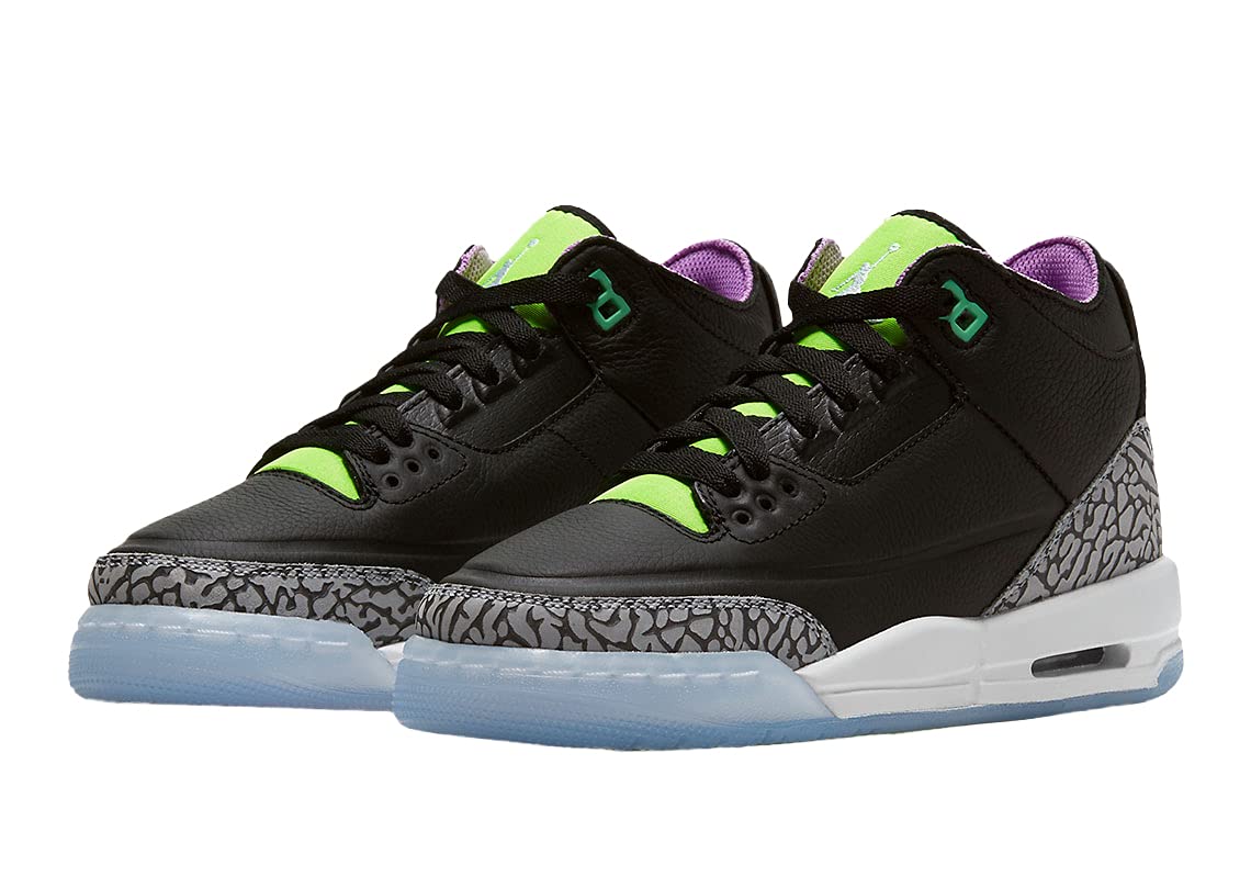 Jordan Air 3 Retro SE (Big Kid) Black/White/Electric Green/Violet Shock 5.5 Big Kid M
