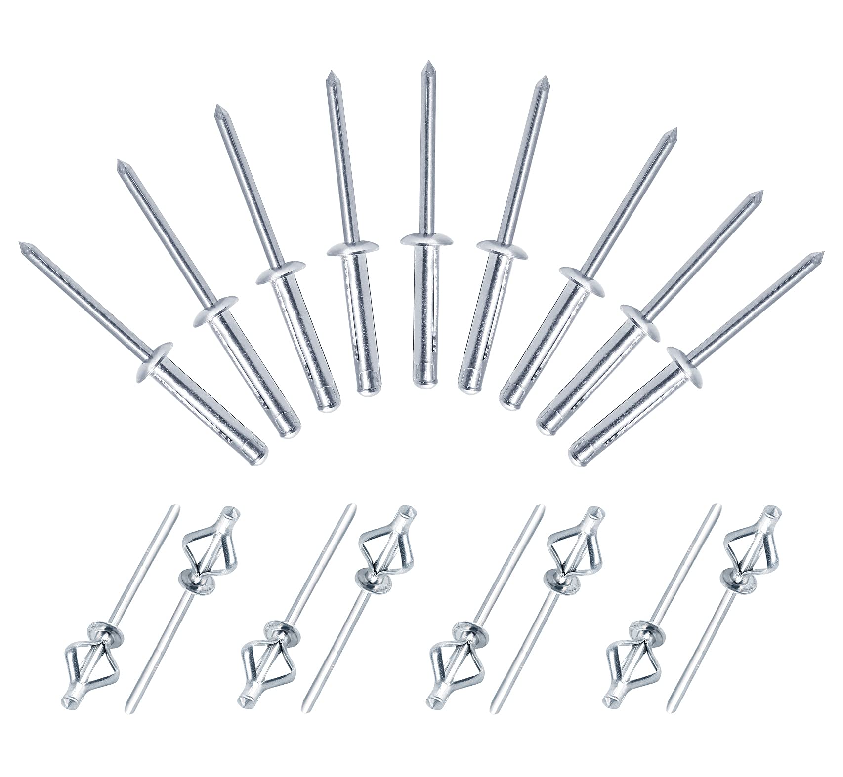 Jersvimc 3/16" x 1" Trifold Exploding Pop Rivets, Solid Aluminum Tri Grip Rivets Bulb Style Rivets Large Flange Rivets Big Headed Rivets for Kayak Marine Boat - 50Pcs