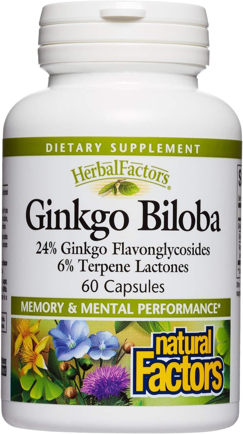 HerbalFactors by Natural Factors, Ginkgo Biloba, Supports Memory, Mental Performance and Healthy Brain Function, 60 capsules (60 servings)