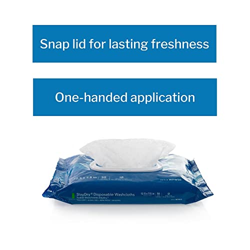 McKesson StayDry Disposable Wipes or Washcloths for Adults with Aloe, Incontinence, Alcohol-Free, 50 Wipes, 12 Packs, 600 Total
