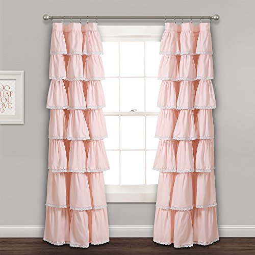 Lush Decor Lace Ruffle Curtain | Shabby Chic Farmhouse Style Window Panel for Living Room, Dining Room, Bedroom (Single), 84” x 52”, Blush