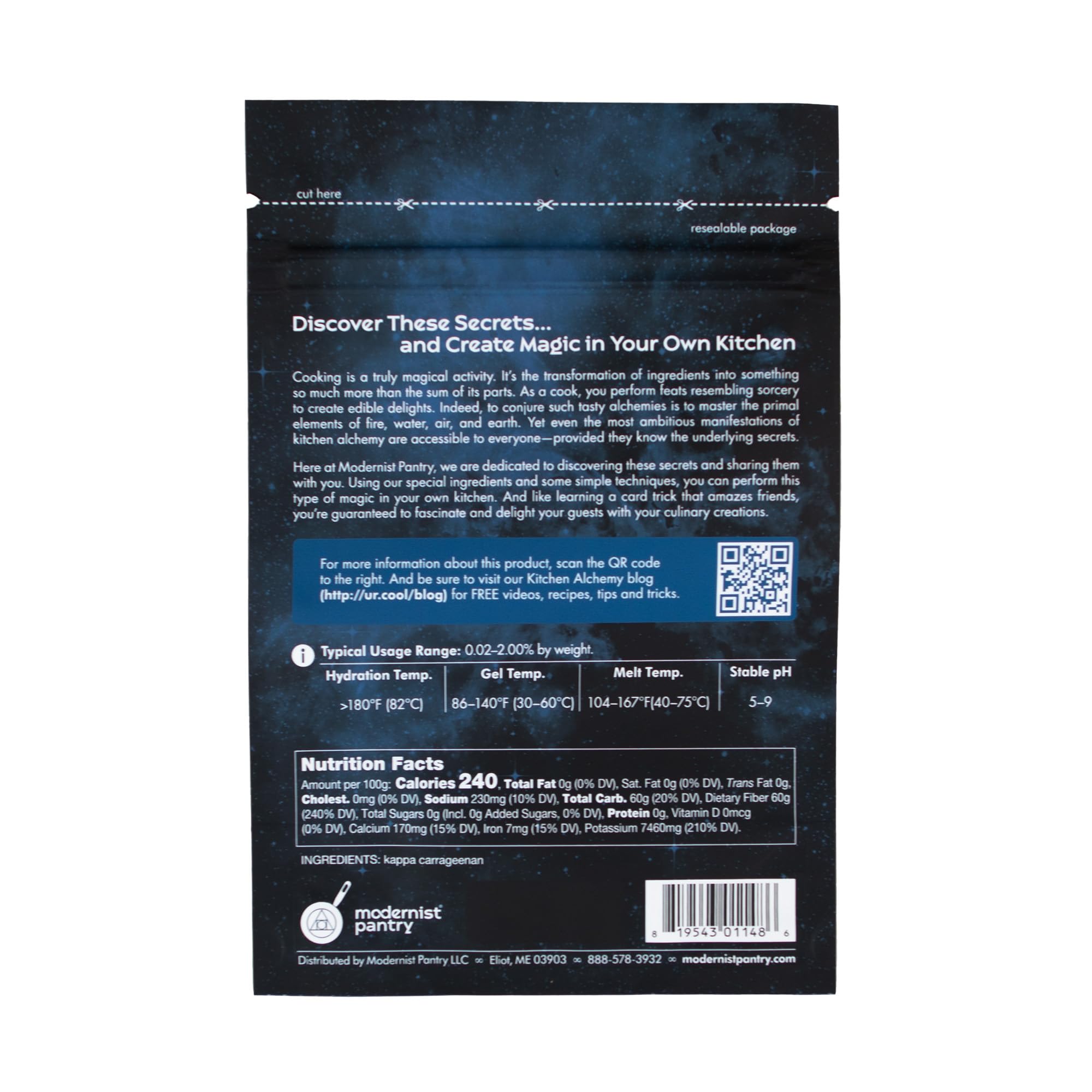 Pure Refined Kappa Carrageenan ⊘ Non-GMO Vegan OU Kosher Certified - 100g/4oz (The original recommended for Vegan Cheese)