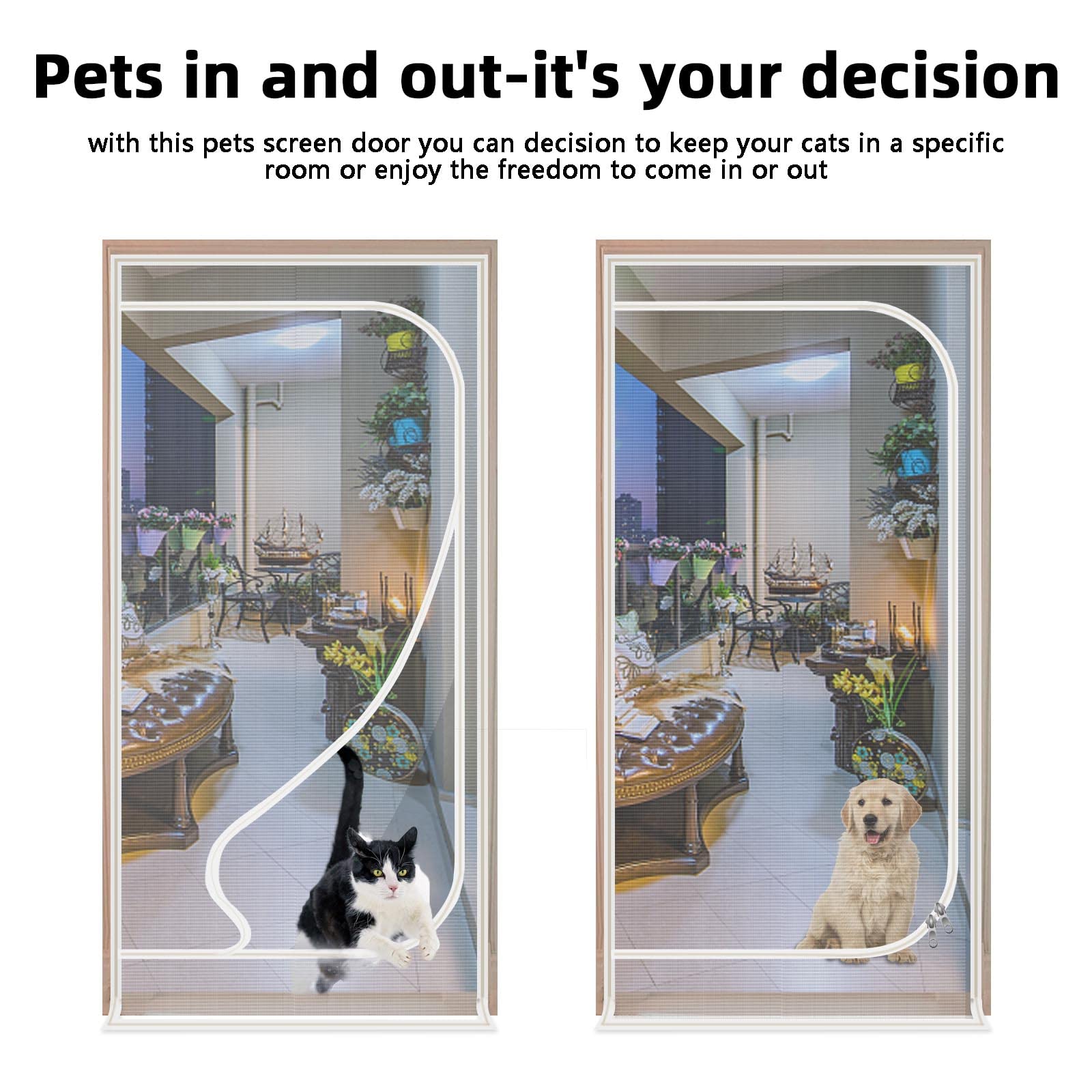 Upgraded Pet Screen Door Fits Doors Up to 36"x84",Heavy Duty Cat Proof Mesh Screen Door with Zipper Closure,Prevent Cats Running Out from Home,Bedroom,Living Room,Kitchen,(White)