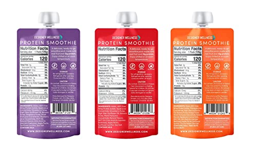 Designer Wellness Protein Smoothie, Real Fruit, 12g Protein, Low Carb, Zero Added Sugar, Gluten-Free, Non-GMO, No Artificial Colors or Flavors, Variety Pack, 12 Count