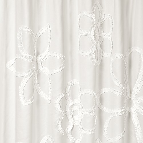Lush Decor White Ruffle Flower Polyester Shower Curtain, 72" x 72"