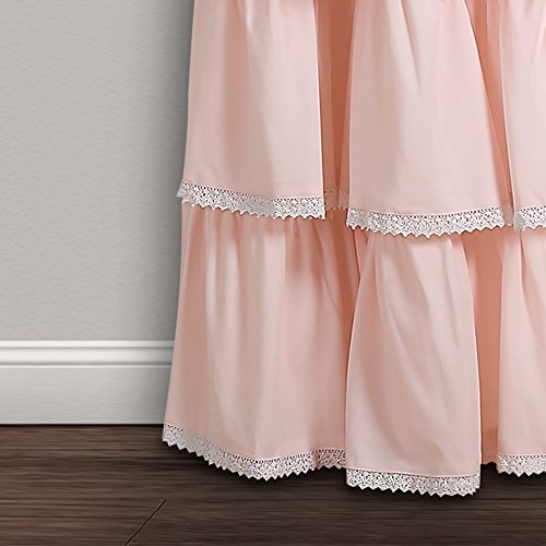 Lush Decor Lace Ruffle Curtain | Shabby Chic Farmhouse Style Window Panel for Living Room, Dining Room, Bedroom (Single), 84” x 52”, Blush