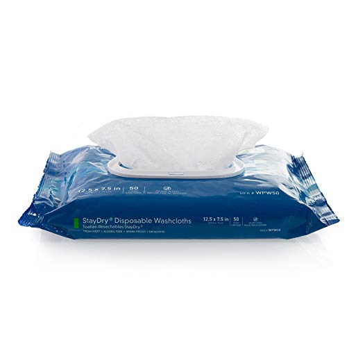 McKesson StayDry Disposable Wipes or Washcloths for Adults with Aloe, Incontinence, Alcohol-Free, 50 Wipes, 12 Packs, 600 Total