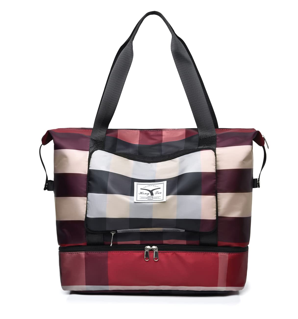 NWLR 2022 New Foldable Dry/Wet Separation Travel Duffel Bag with Shoe Compartment Large Capacity Folding Weekender Overnight Bag Lightweight Waterproof Gym Tote Bag (B-Red)