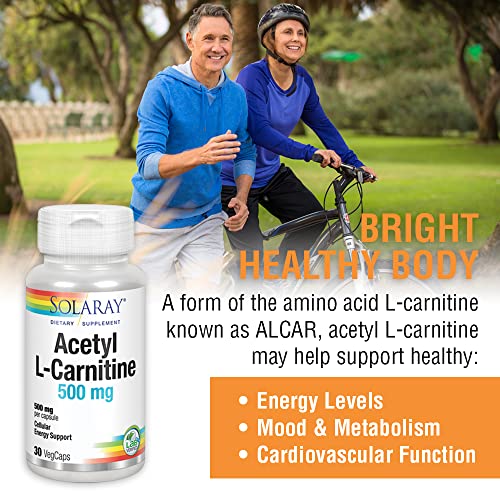 SOLARAY Acetyl L-Carnitine 500 mg | Healthy Cellular Energy, Memory, Mood, and Cardiovascular Support | 30 VegCaps