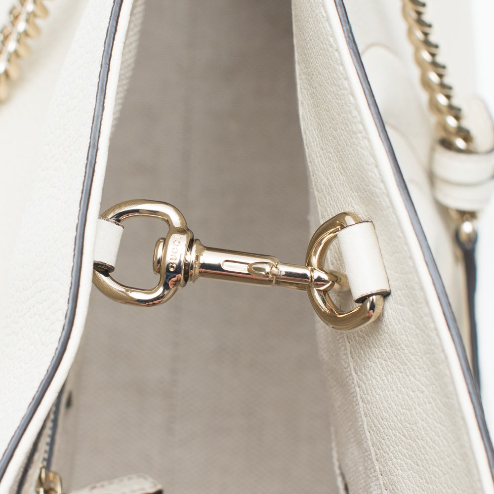 Gucci Womens Soho Leather Chain Straps Shoulder Handbag White Large