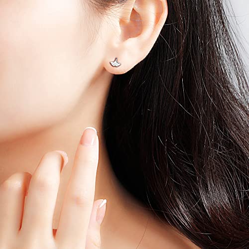 Rofeego Sterling Silver Ginkgo Leaf Initial Stud Earrings for Girls Women Sensitive Ears,Tiny Hypoallergenic Cartilage Post Earrings with Gift Box