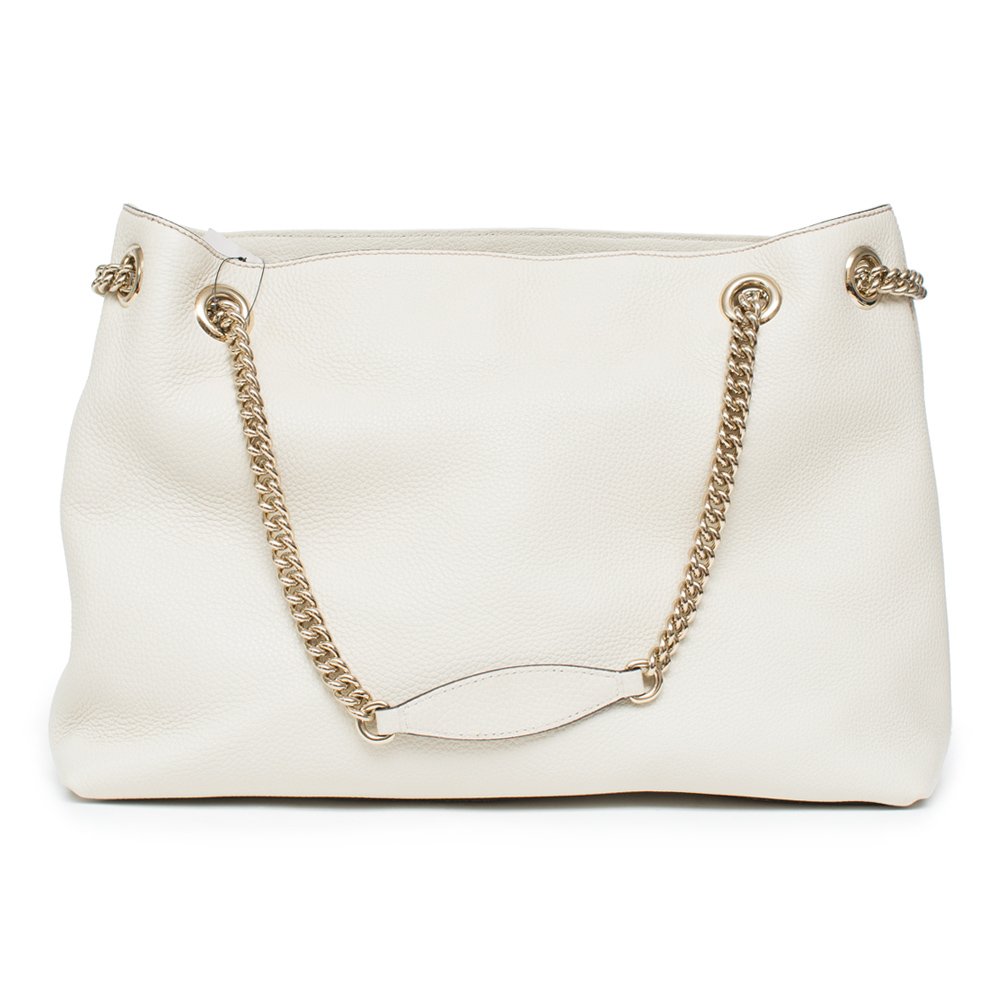 Gucci Womens Soho Leather Chain Straps Shoulder Handbag White Large