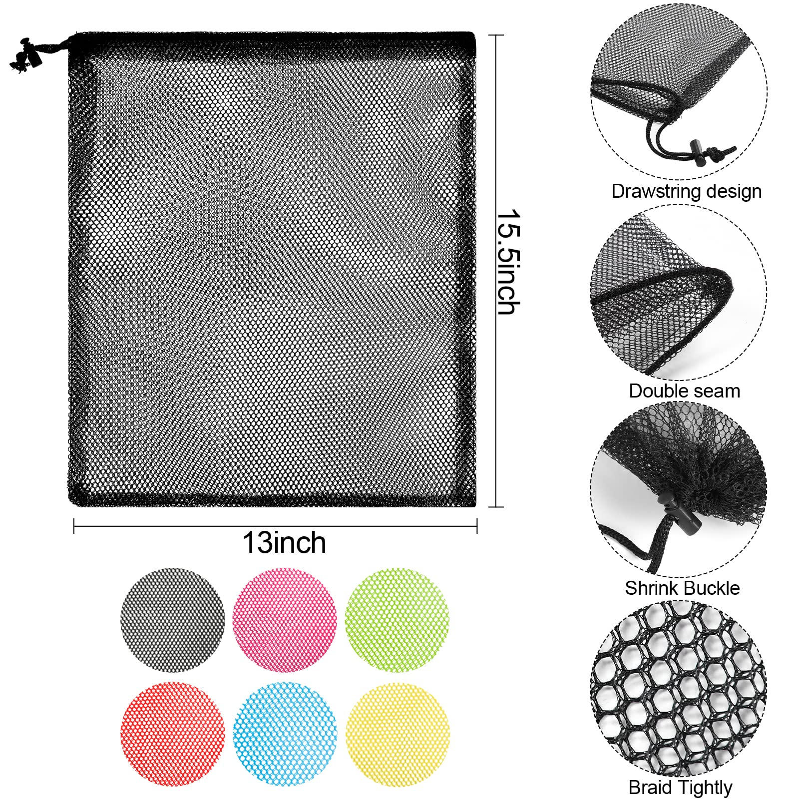iMucci 12Pcs Mesh Bag 13"X15.5" Drawstring Gym Bag Nylon Mesh Drawstring Bag with Cord Lock Closure for Collecting Toys Travel Sports