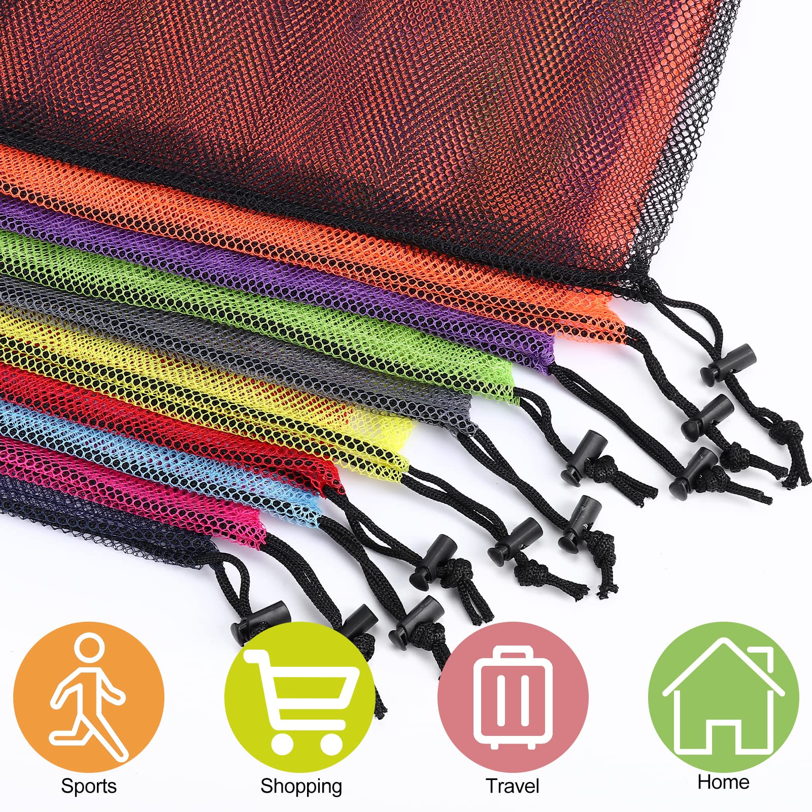iMucci 12Pcs Mesh Bag 13"X15.5" Drawstring Gym Bag Nylon Mesh Drawstring Bag with Cord Lock Closure for Collecting Toys Travel Sports