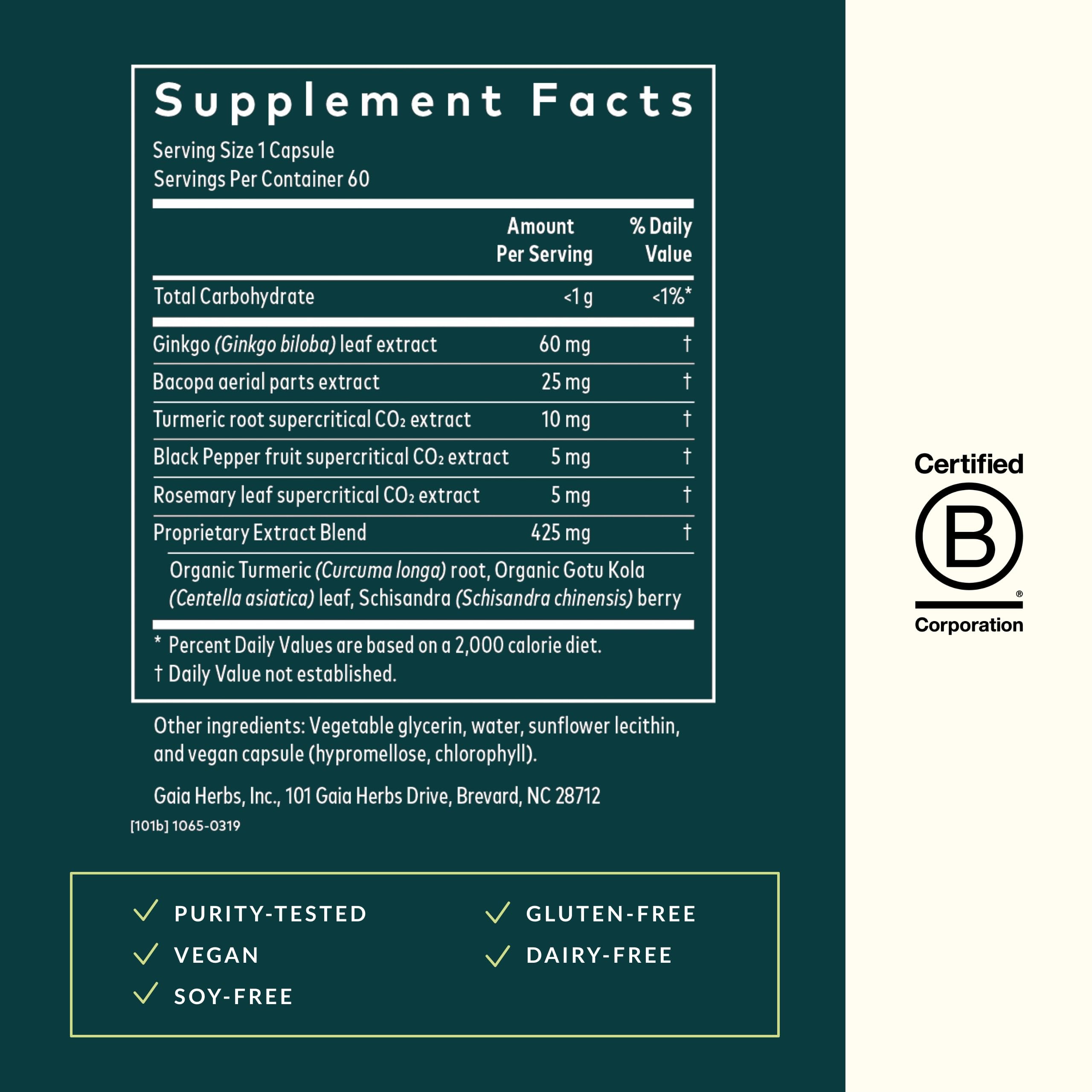 Gaia Herbs Agile Mind - Brain & Cognitive Support Herbal Supplements - with Organic Turmeric Root, Bacopa, Black Pepper, and Ginkgo Biloba - 60 Vegan Liquid Phyto-Capsules (30-Day Supply)