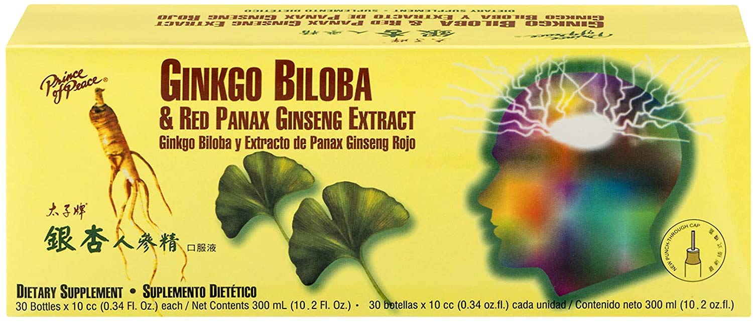 Prince Of Peace Ginkgo Biloba & Red Panax Ginseng Extract, 30 Bottles, 0.34 fl. oz. Each – Ginkgo Biloba Supplement – Chinese Red Panax Ginseng Extract – Supports Overall Well-Being