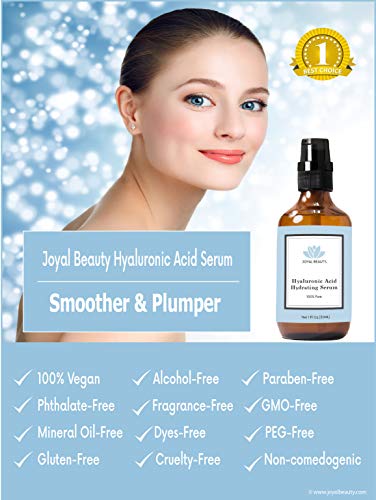Hyaluronic Acid Serum for Face Skin Eyes Lips by Joyal Beauty. 100% Pure Best Anti-aging Hydrating Original Hyaluronan for Topical Use. Highest 4% Solution. Best Anti Wrinkle Smoother