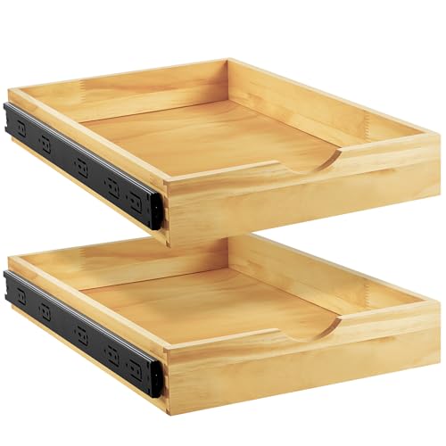 Soaoo 2 Pcs Pull out Drawers for Kitchen Cabinets Assembled Roll out Cabinet Organizer Corner Sliding Drawers for Inside Cabinets, 14”W x 21”D, Requires At Least 14.6” Cabinet Opening