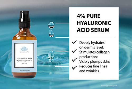Hyaluronic Acid Serum for Face Skin Eyes Lips by Joyal Beauty. 100% Pure Best Anti-aging Hydrating Original Hyaluronan for Topical Use. Highest 4% Solution. Best Anti Wrinkle Smoother