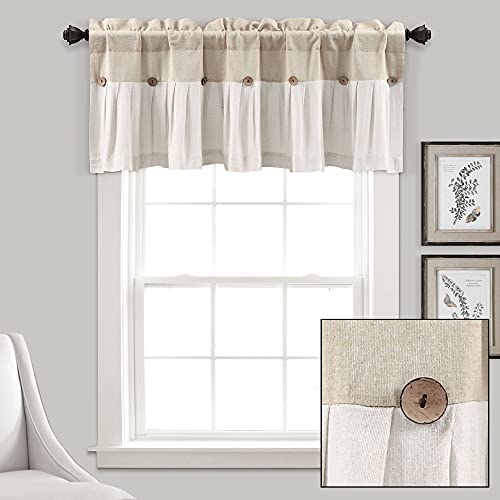 Lush Decor Linen Button Farmhouse Valance, 18"L x 84"W, Linen