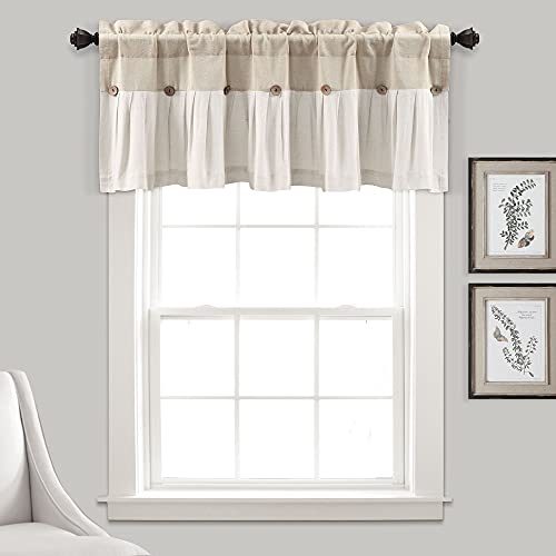 Lush Decor Linen Button Farmhouse Valance, 18"L x 84"W, Linen