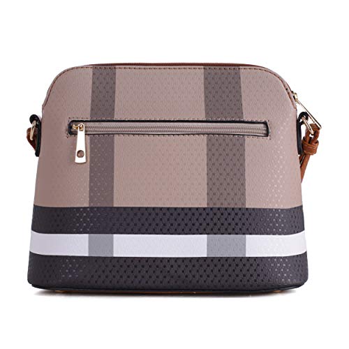 SG SUGU Lightweight Medium Dome Crossbody Bag with Tassel | Plaid Pattern | Brown/Brown