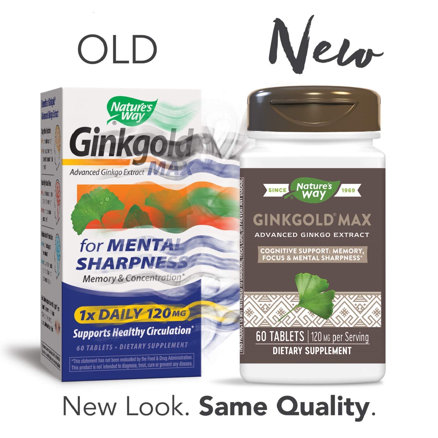Nature's Way Ginkgold Max Advanced Ginkgo Extract, Supports Memory, Focus, and Concentration, and Cognitive Function*, Gluten free, Vegan, 60 Vegan Tablets (Packaging May Vary)