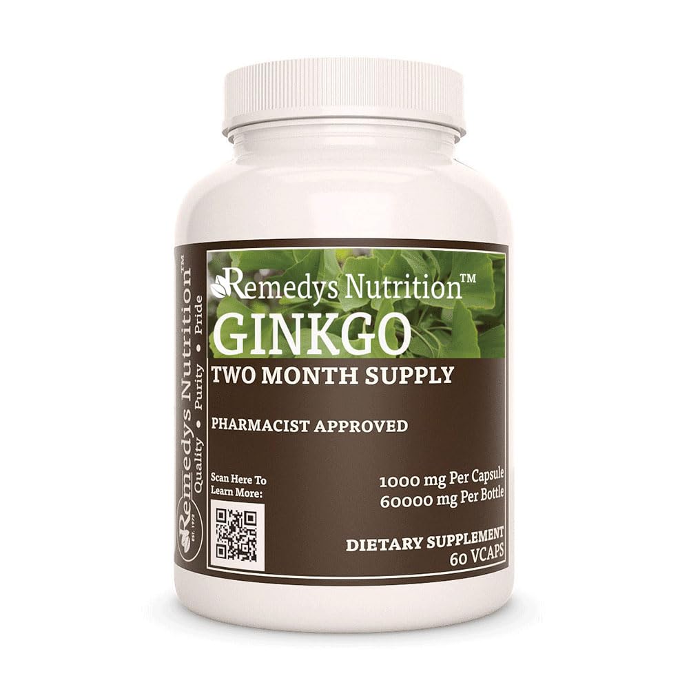Remedy's nutrition Ginkgo Biloba | 1,000 mg, 60 Vegan Capsules Herbal Dietary Supplement | Two Month Supply | Non-GMO, Gluten Free, Dairy Free, No Fillers or Additives