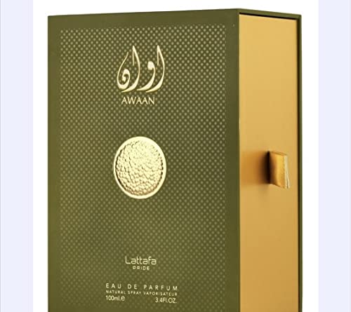 Lattafa Awaan Gold Eau De Parfum Spray for Unisex, 3.4 Ounce