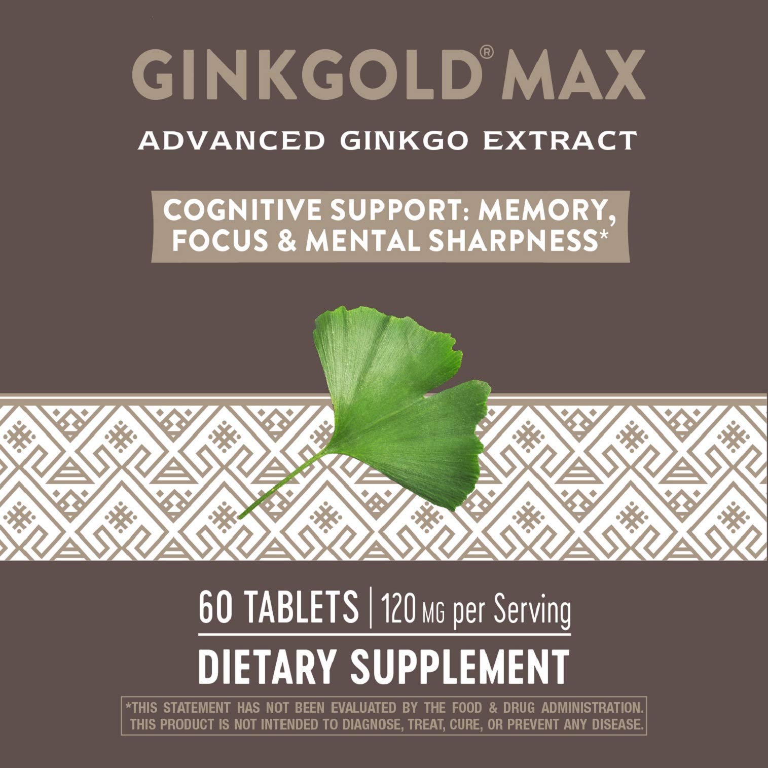 Nature's Way Ginkgold Max Advanced Ginkgo Extract, Supports Memory, Focus, and Concentration, and Cognitive Function*, Gluten free, Vegan, 60 Vegan Tablets (Packaging May Vary)