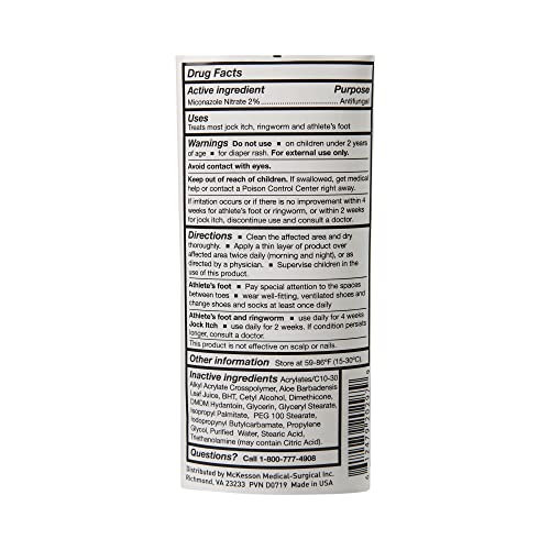 McKesson Antifungal Cream, 2% Miconazole Nitrate, Relives Jock Itch, Ringworm and Athlete Foot, 4 oz, 2 Count