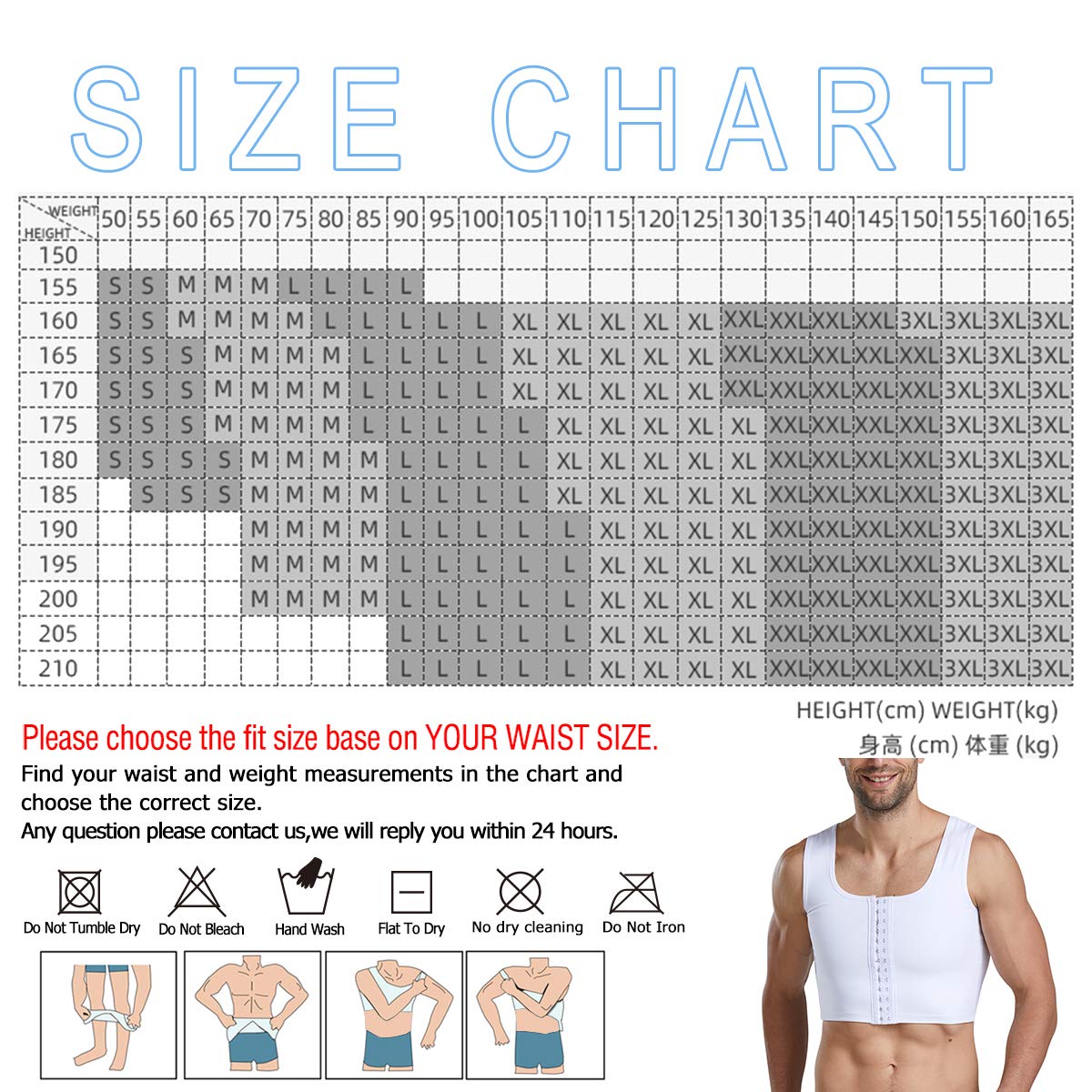 NonEcho Fajas para Hombres Slimming Body Shaper Corset Compression Shirts Hide Gynecomastia Chest Vest