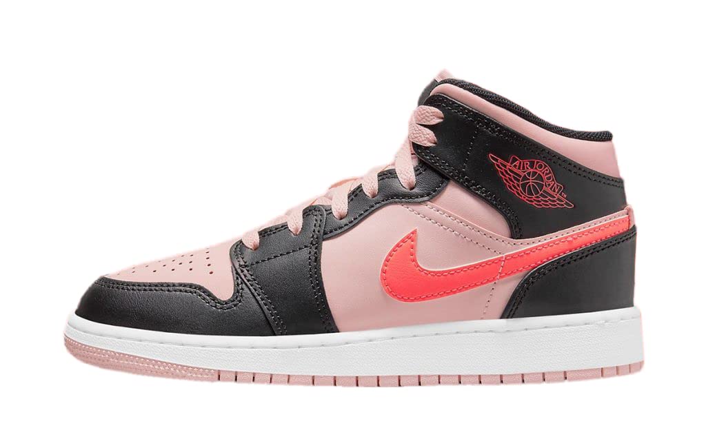 Nike boys Air Jordan 1 Mid Grade School, Atmosphere/Infrared 23 Black, 7 Big Kid