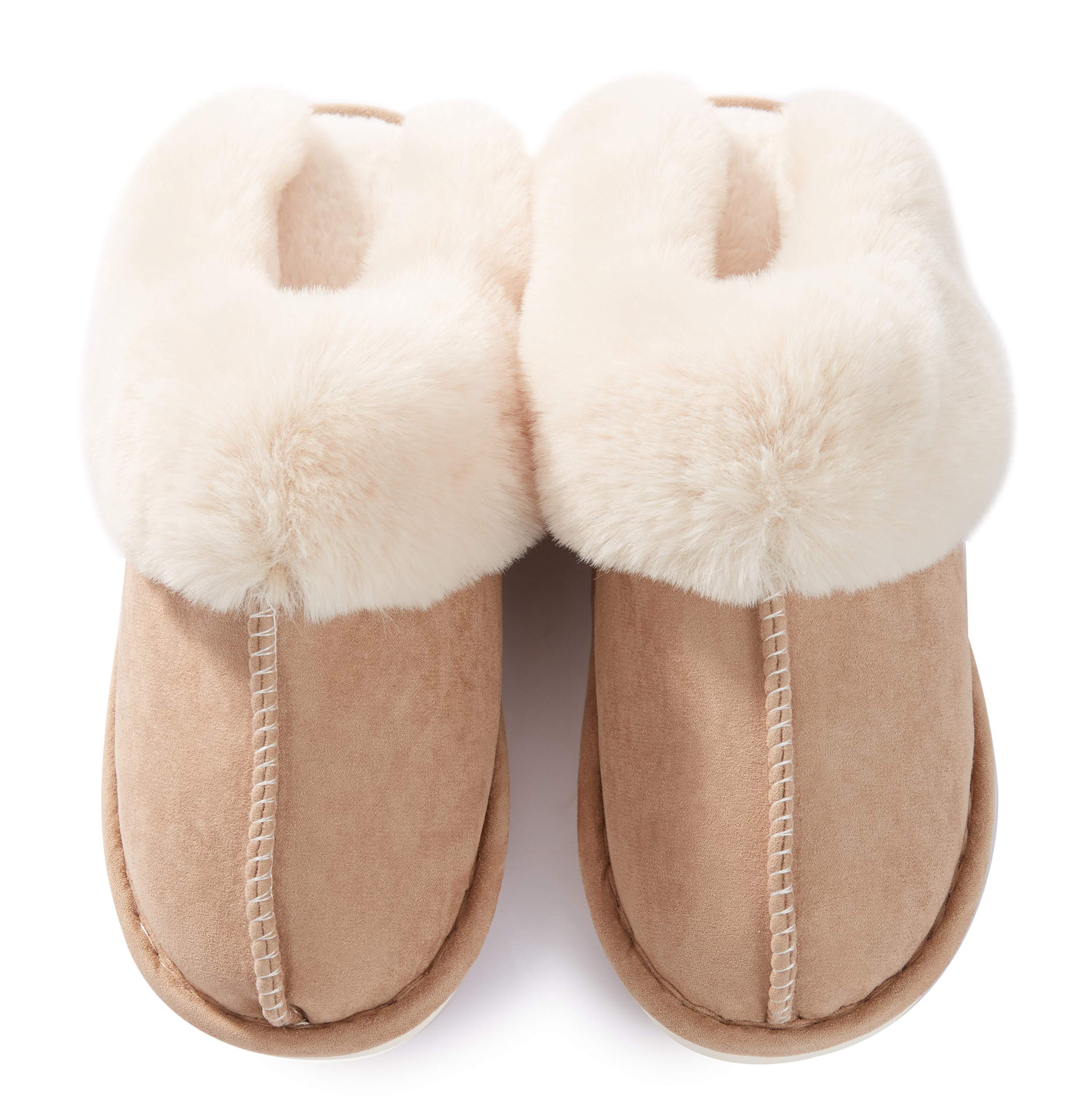 Donpapa Womens Slipper with Memory Foam Fluffy Soft Warm Slip On House Slippers Anti-Skid Cozy Plush for Indoor Outdoor Tan X-Large
