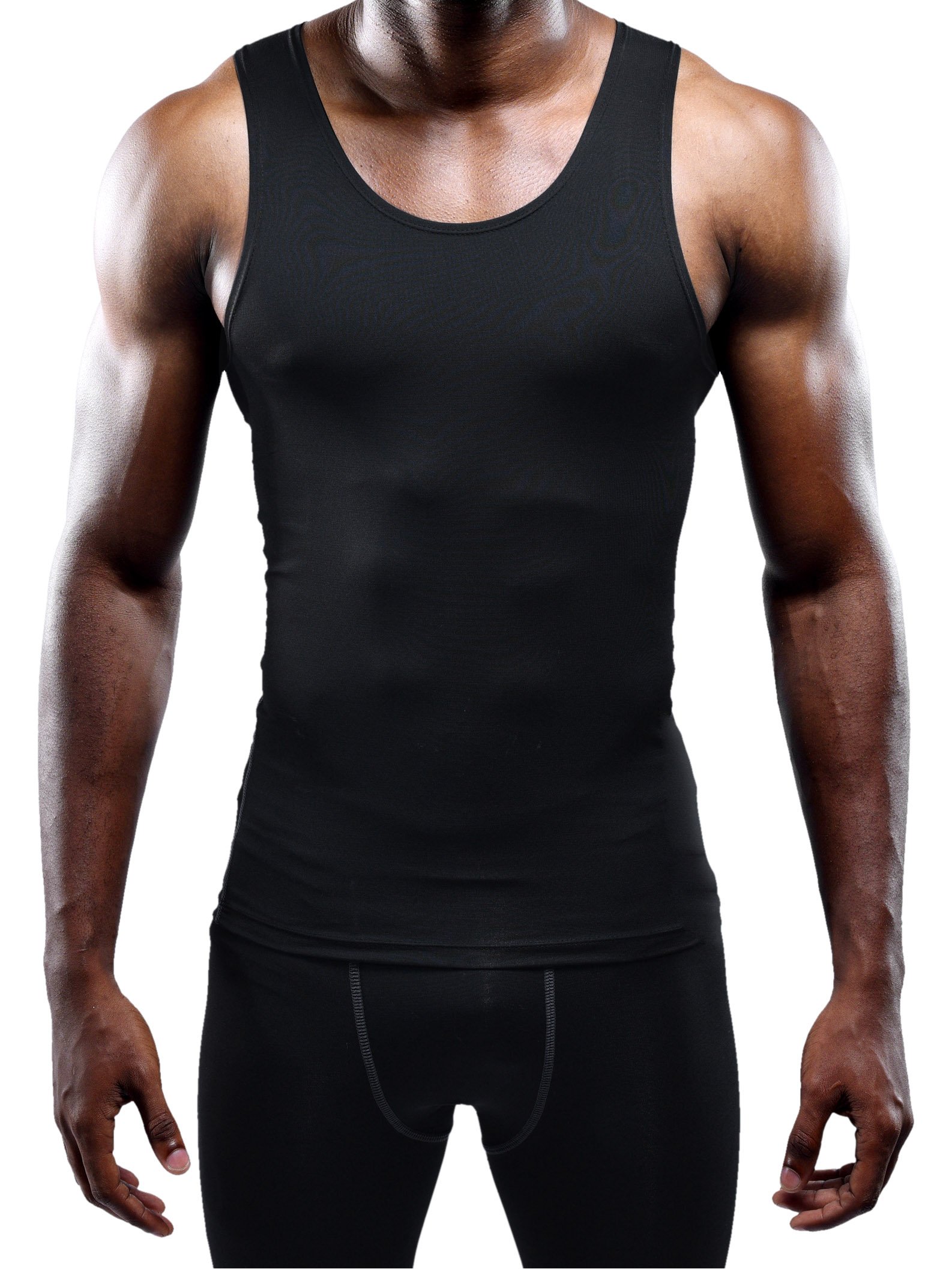 NELEUS Men's Athletic 3 Pack Compression Under Base Layer Sport Tank Top,Black,M,EUR L