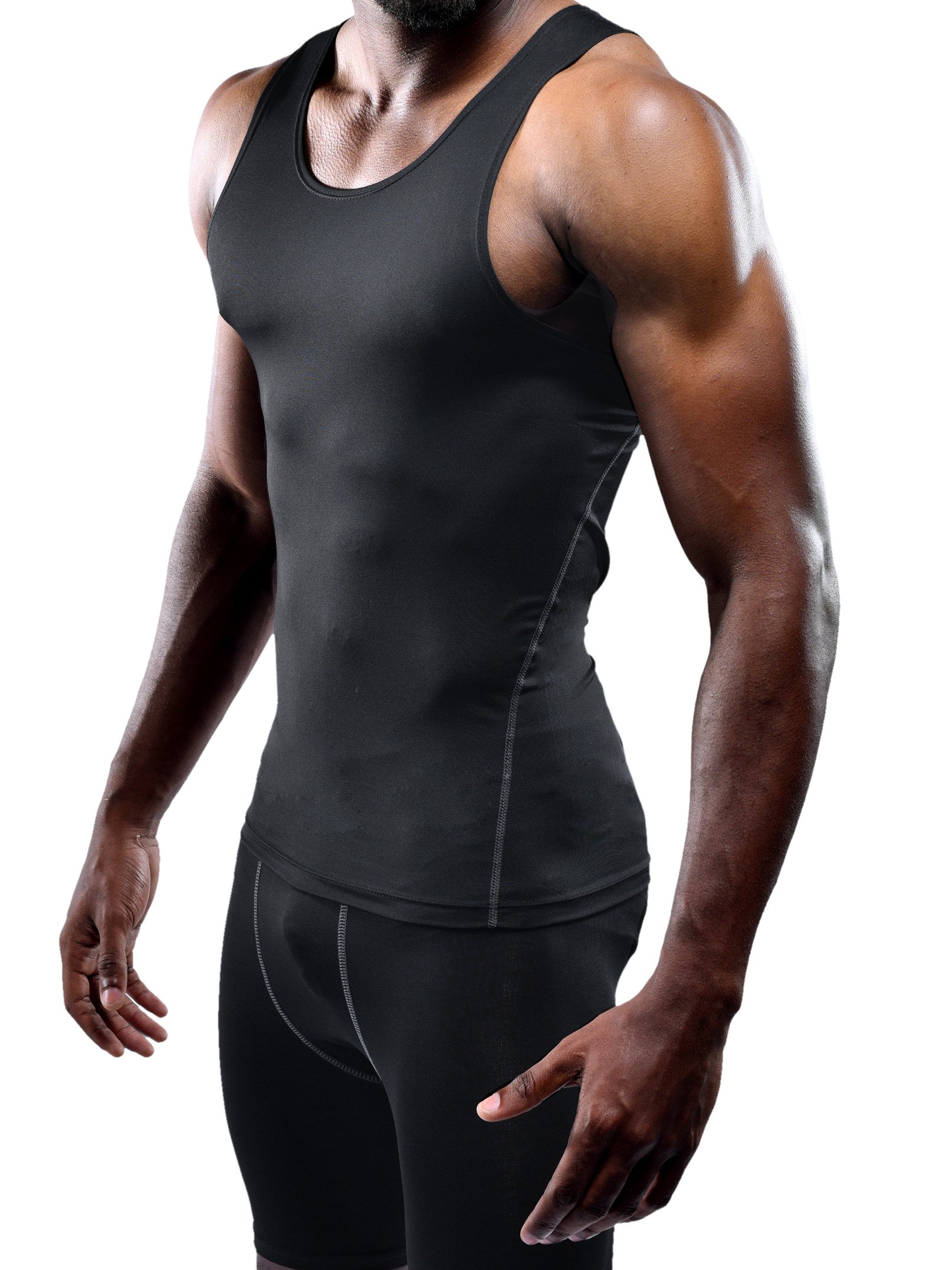 NELEUS Men's Athletic 3 Pack Compression Under Base Layer Sport Tank Top,Black,M,EUR L