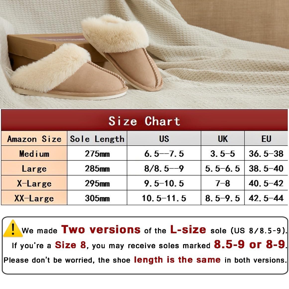 Donpapa Womens Slipper with Memory Foam Fluffy Soft Warm Slip On House Slippers Anti-Skid Cozy Plush for Indoor Outdoor Tan X-Large