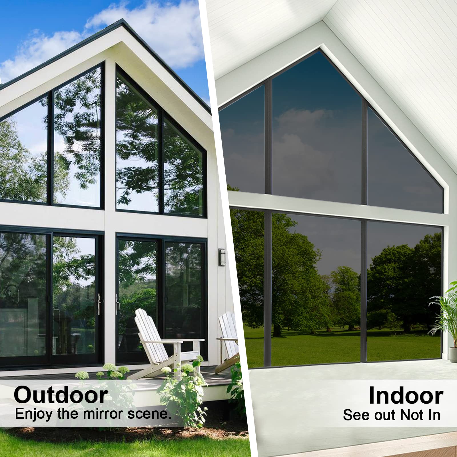 One Way Window Privacy Film, Home Windows Tint Reflective Windows Film See Out Not in Sun Blocking Anti UV Mirror Windows Clings Daytime Privacy Door Window Covering with 3 Tools, 17.5 * 78.7 Inch