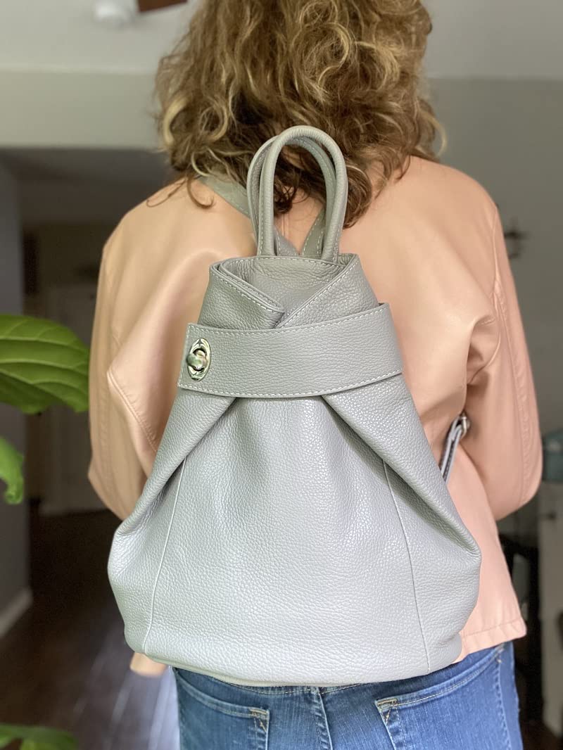 LaGaksta Stella Convertible Leather Backpack Purse β Casual Travel Tote Bag Purse Grey
