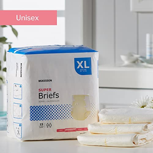 McKesson Super Briefs, Incontinence, Moderate Absorbency, XL, 15 Count, 4 Packs, 60 Total
